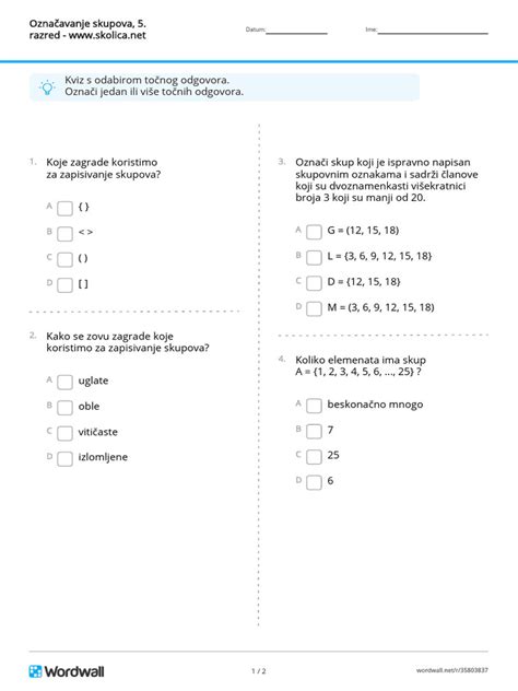 Skupovi Ispit 5 Razred Matematika 1 Pdf