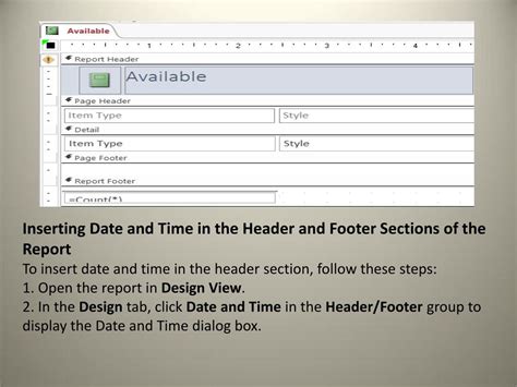 PPT How To Insert Date And Time Into The Header And Footer Sections Of Your MS Access Report