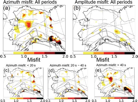 misfit values equation 6 computed for the two‐layer model for fast
