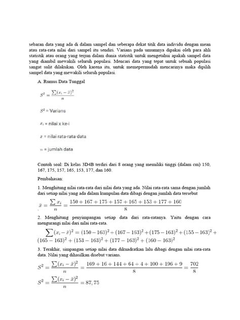 Pengertian Varians Dan Rumus Data Tunggal Dan Data Kelompok Pdf