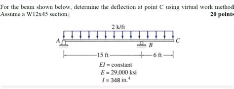 For The Beam Shown Below Determine The Deflection At Point C Using Virtual Work Method Assume A