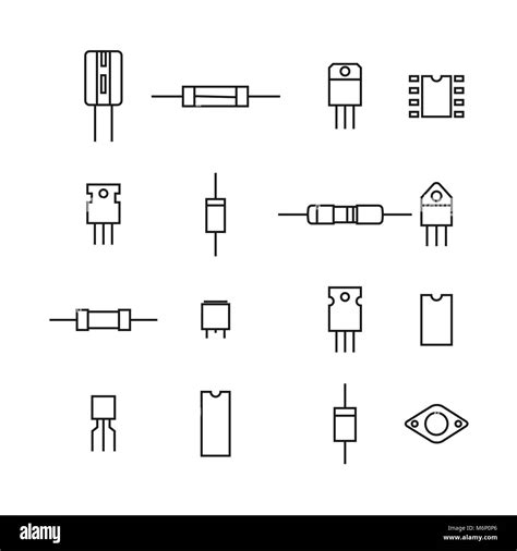 Set Of Various Electronic And Radio Components Of The Thin Lines Isolated On White Background