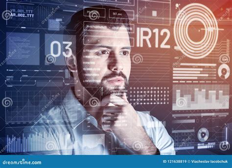 Attentive Programmer Thinking While Solving A Sudden Problem Stock Image
