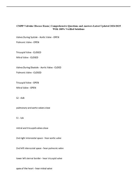 CMPP Valvular Disease Exam Comprehensive Questions And Answers CMPP Stuvia US