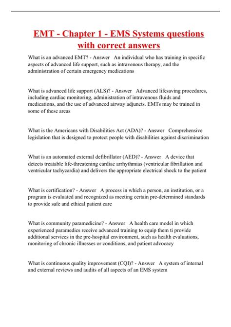 EMT Chapter EMS Systems Questions With Correct Answers EMT Stuvia US