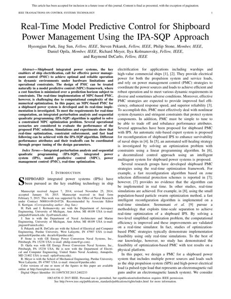 Real Time Model Predictive Control For Shipboard Power