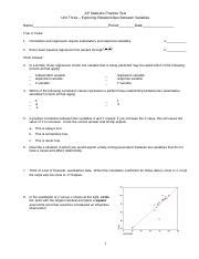 2190APStatisticsUnit03PracticeTest 1 Doc AP Statistics Practice Test Unit Three Exploring