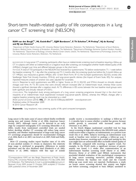 Pdf Short Term Health Related Quality Of Life Consequences In A Lung