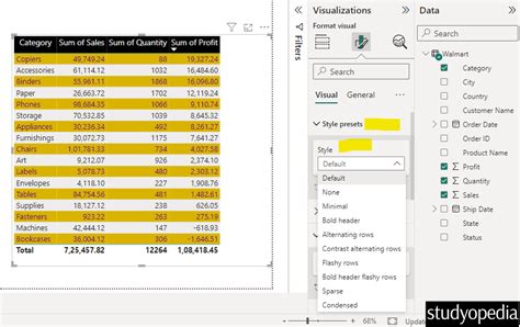 Power BI Format The Table Change The Color Background Color Style Studyopedia