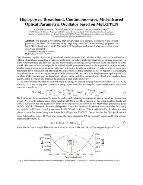 Pdf High Power Broadband Continuous Wave Mid Infrared Optical Parametric Oscillator Based