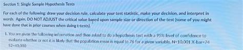 Solved Section Single Sample Hypothesis Tests For Each Of Chegg