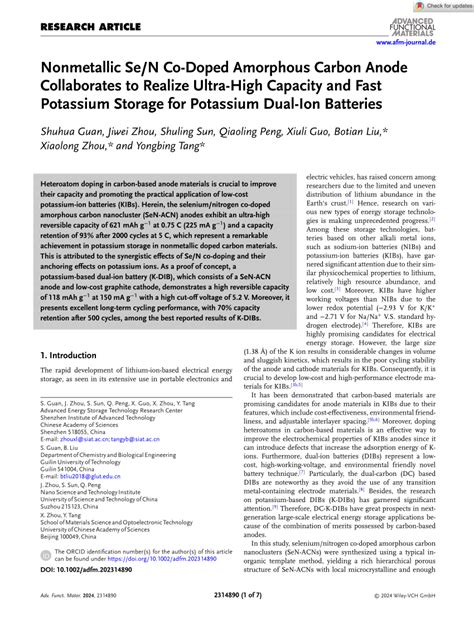 Pdf Nonmetallic Sen Co‐doped Amorphous Carbon Anode Collaborates To Realize Ultra‐high