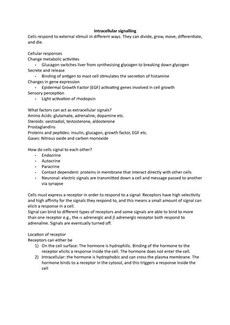 Intracellular Signalling Intracellular Signalling Cells Respond To External Stimuli In