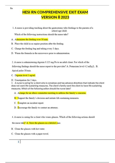 HESI RN COMPREHENSIVE EXIT EXAM VERSION Exam Nclex Study Guide Nursing Babe Notes