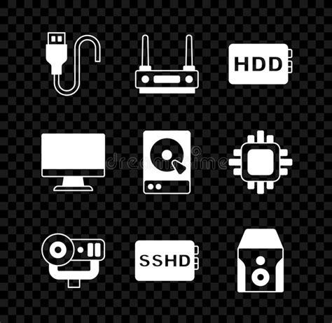 Set USB Cable Cord Router And Wi Fi Signal Hard Disk Drive HDD Web Camera SSHD Card