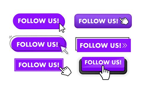 Set Of Follow Us Button Hand Pointer Clicking Follow Us Web Buttons Vector Art At
