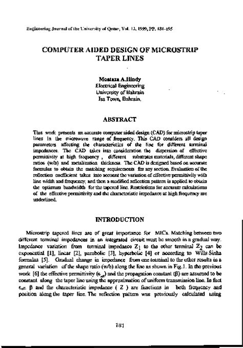 Pdf Computer Aided Design Of Microstrip Taper Lines