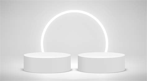 아크 네온과 두 개의 연단이 있는 흰색 조명 스튜디오 3d 벡터 그림 강단에 대한 스톡 벡터 아트 및 기타 이미지 강단 0명 3차원 형태 Istock