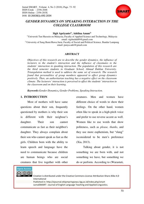 Pdf Gender Dynamics On Speaking Interaction In The College Classroom