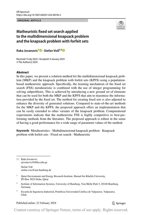 Pdf Matheuristic Fixed Set Search Applied To The Multidimensional