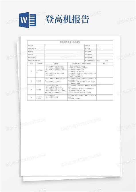高处作业jsa安全分析报告Word模板下载 编号qdpbbkov 熊猫办公
