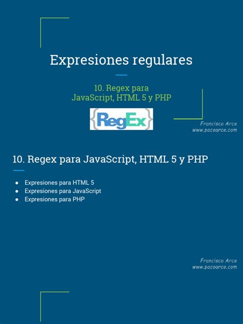 10 Expresiones Regulares Con Html Js Php Pdf Expresión Regular Html5