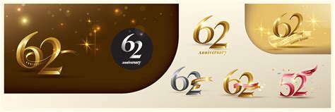 62주년 기념 로고타입 모던 골드 넘버에 반짝이는 리본이 달린 번호 대체 로고 번호 황금 기념일 축하 0명에 대한 스톡 벡터 아트 및 기타 이미지 Istock
