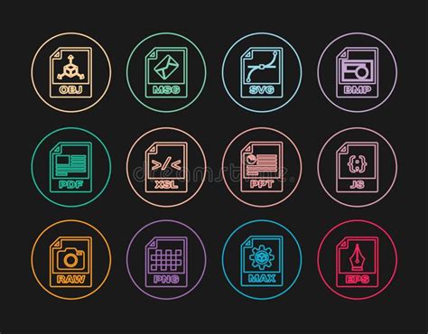 Set Line Eps File Document Js Svg Xsl Pdf Obj Ppt And Msg Icon Vector Stock Illustration