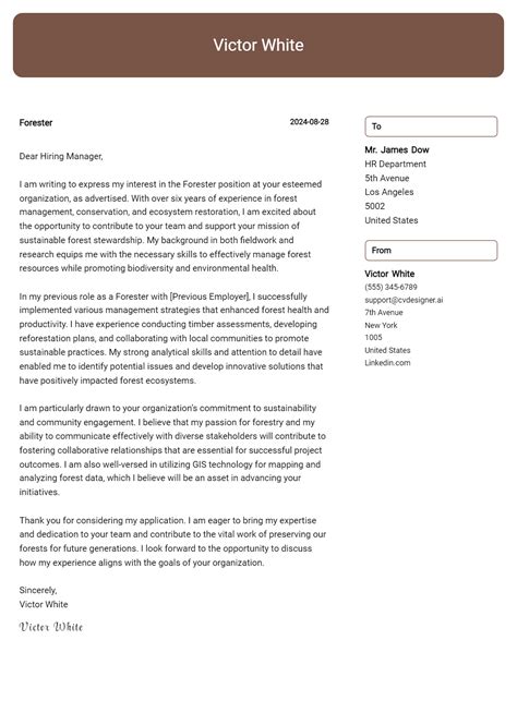 Forester Cover Letter Example For 2024 Free Templates Cvdesignerai