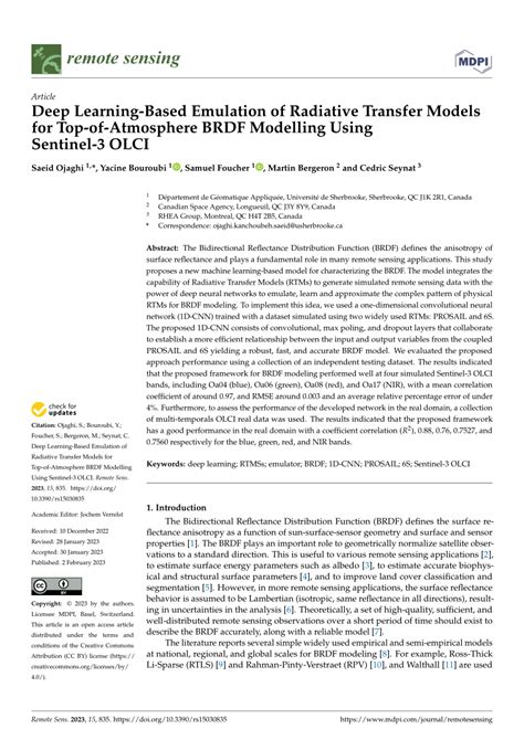 Pdf Deep Learning Based Emulation Of Radiative Transfer Models For Top Of Atmosphere Brdf