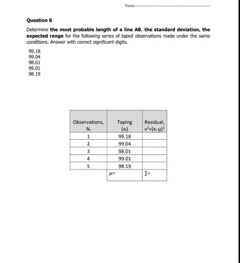 Solved Name Question 8 Determine The Most Probable Length