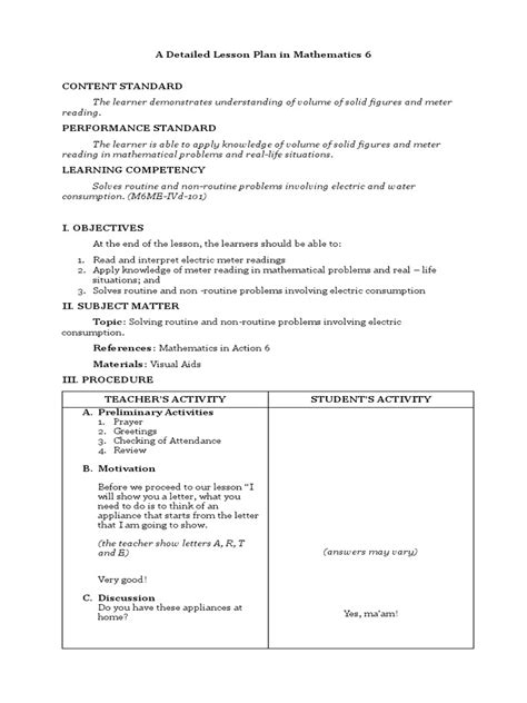 A Detailed Lesson Plan In Mathematics 8 Pdf Teaching Methods And Materials Science And Mathematics
