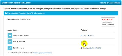 Step 8 Getting Pdf And Printed Copy Version Of Certificate Java Certification Notes