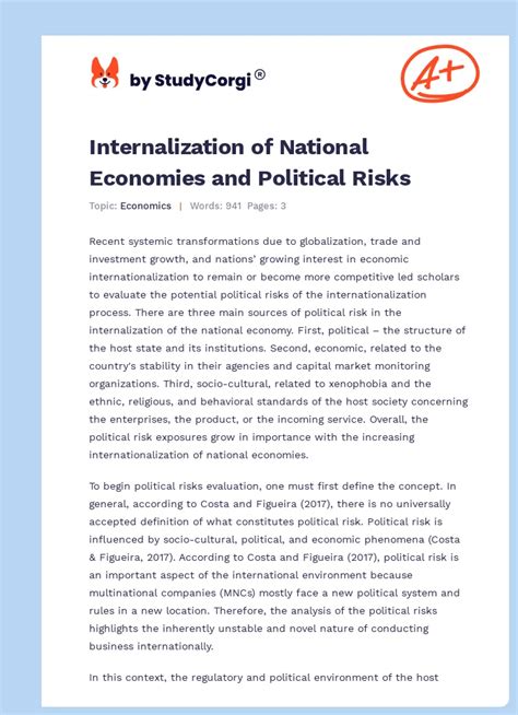 Internalization Of National Economies And Political Risks Free Essay Example