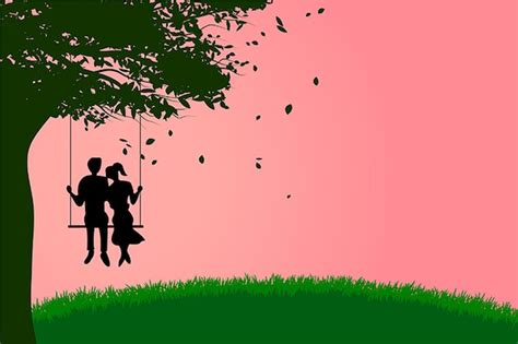 Premium Vector Vector Illustration Of Couple Sitting On Swing Love Concept Happy Valentines