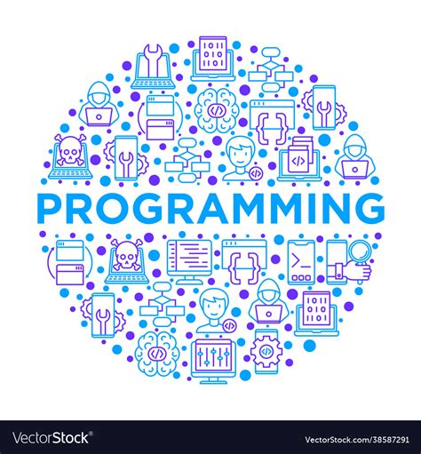 Programming Concept In Circle With Thin Line Vector Image