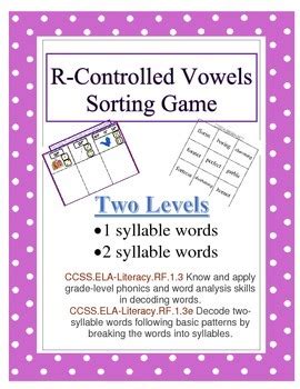 R Controlled And Syllable Word Sorting Game By Rachel Csanadi Schwartz