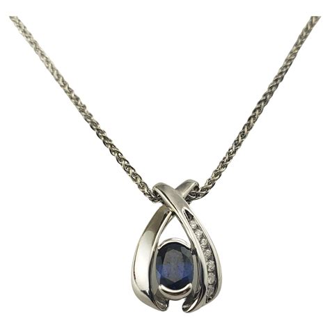 Ladies 14 Karat White Gold Sapphire Pendant For Sale At 1stdibs