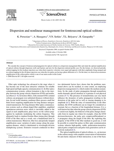 Pdf Dispersion And Nonlinear Management For Femtosecond Optical Solitons