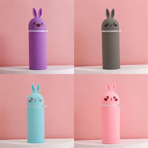 6715 실리콘 토끼 연필 케이스 귀여운 대용량 편지지 가방 토끼 보라색