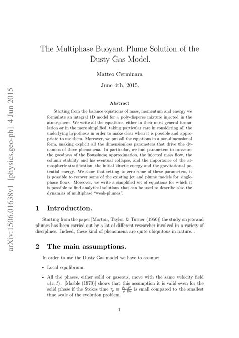 Pdf The Multiphase Buoyant Plume Solution Of The Dusty Gas Model