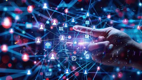 Hand Interacting With Digital Network Of Social Media Icons Stock Illustration Illustration Of