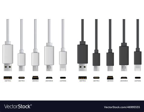 Usb Cable Connectors Realistic Set Royalty Free Vector Image