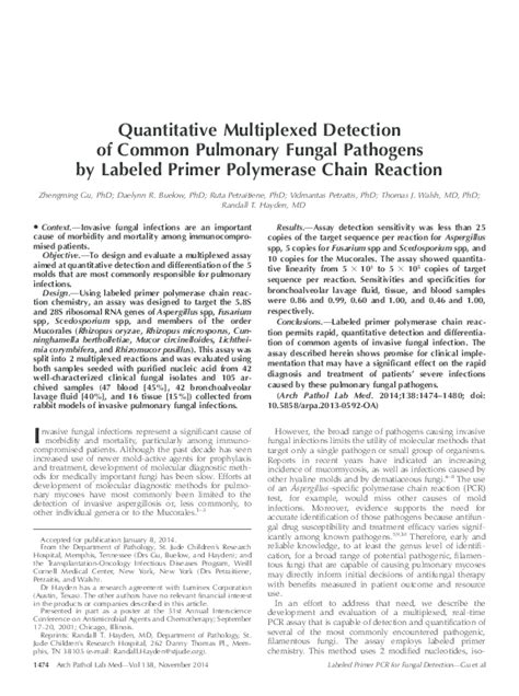 Pdf Quantitative Multiplexed Detection Of Common Pulmonary Fungal Pathogens By Labeled Primer