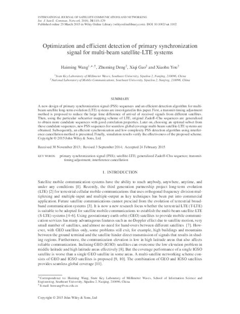 Pdf Optimization And Efficient Detection Of Primary Synchronization