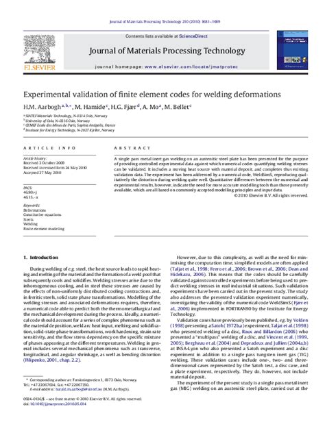 Experimental Validation Of Finite Element Codes For Welding Deformations