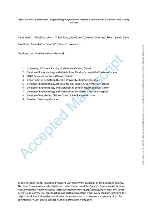 Pdf Transient Versus Permanent Congenital Hypothyroidism In Ontario Canada Predictive