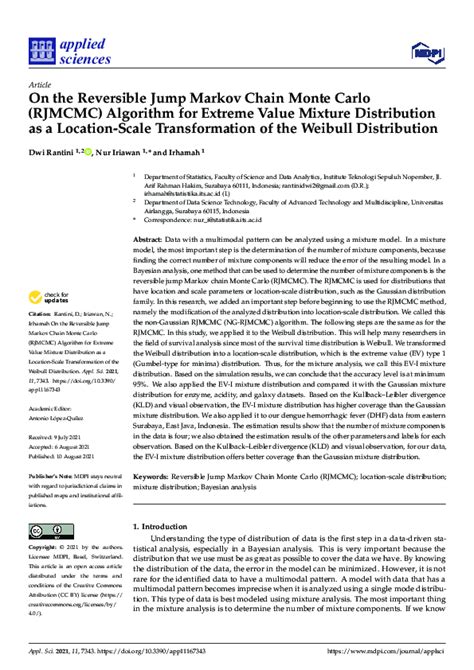 Pdf On The Reversible Jump Markov Chain Monte Carlo Rjmcmc Algorithm For Extreme Value