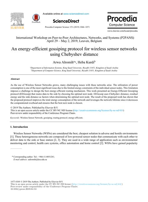 Pdf An Energy Efficient Gossiping Protocol For Wireless Sensor Networks Using Chebyshev Distance