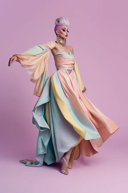 Premium Photo Elegant Person In A Pastel Flowing Gown With Avantgarde Styling Against A Pink